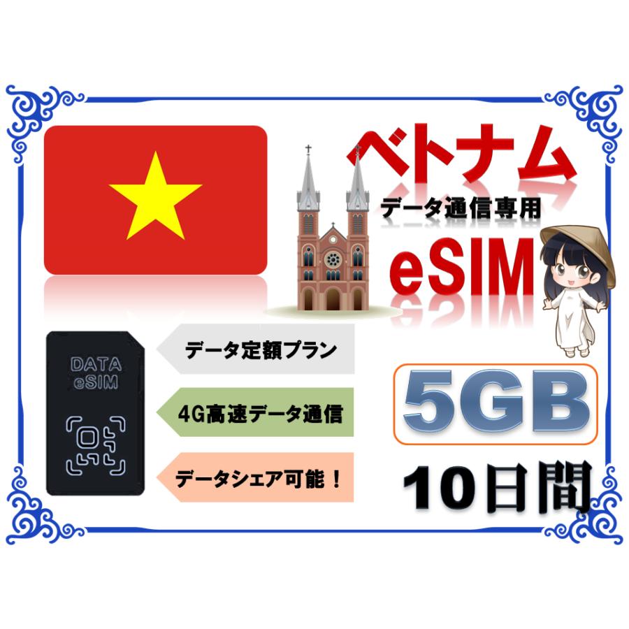 ベトナムeSIM 海外eSIM SIMカード データ容量5GB 10日間 4G/LTE データ通信のみ可能 プリペイドeSIM テザリング可能 海外旅行/出張 : Nalati - 通販 ...