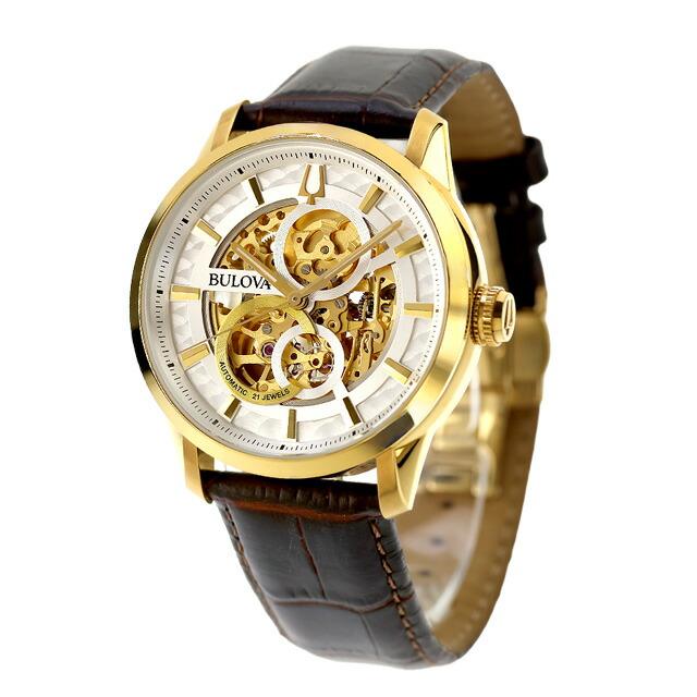 BULOVA ブローバ クラシック 自動巻き 腕時計 ブランド メンズ オープンハート 97A138 アナログ シルバー ゴールド ブラウン ...