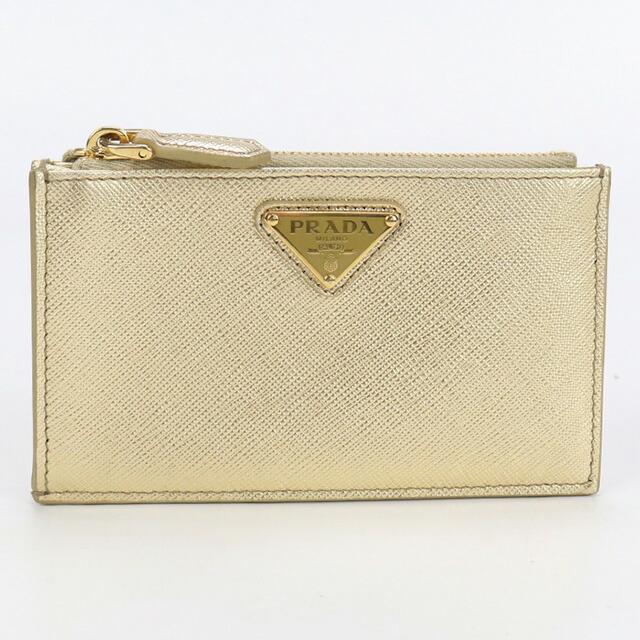 中古 プラダ 小銭入れ メンズ ブランド PRADA サフィアーノレザー ファスナー付 レザーカードケース レザー 2MC086 ゴールド ...