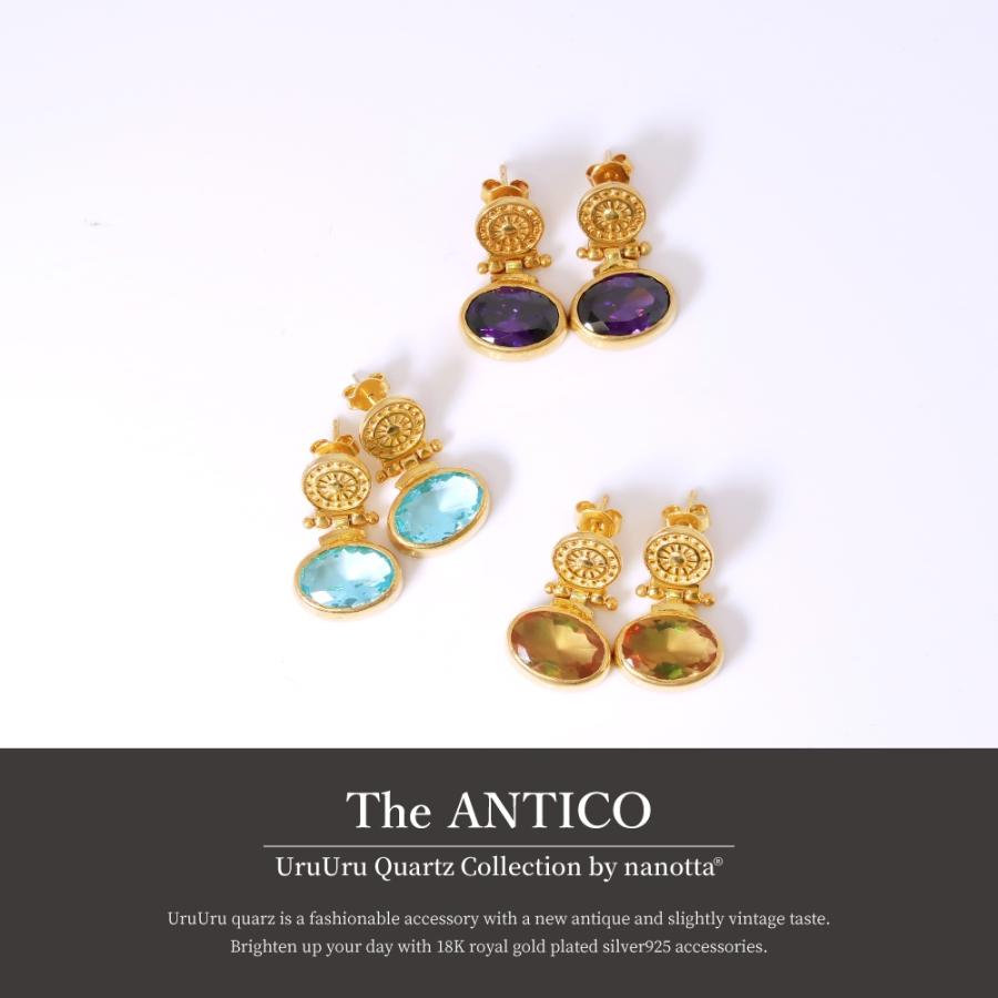 ピアス レディース 18金 18K シルバー925 スタッドピアス うるうる 揺れる アンティーク ゴールド アメジスト nanotta ...