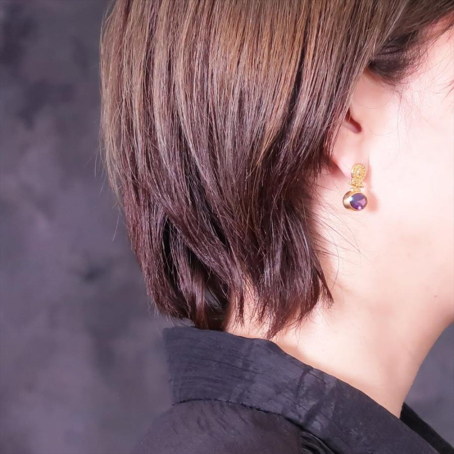 ピアス レディース 18金 18K シルバー925 スタッドピアス うるうる 揺れる アンティーク ゴールド アメジスト nanotta ...