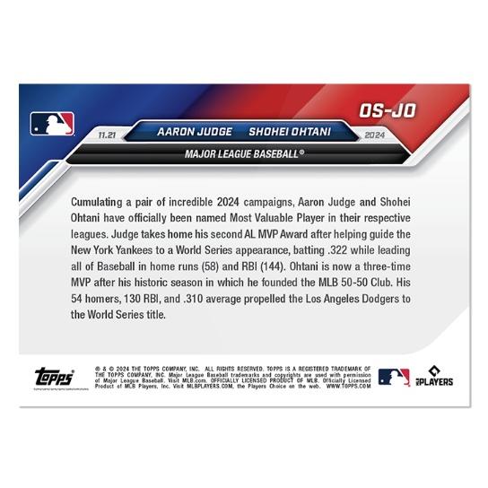 Topps 【予約】Aaron Judge/Shohei Ohtani - 2024 MLB NOW Card OS-JO 【大谷翔平】【アーロン・ジャッジ】【MVP】 : 南葉ネットショップ ...