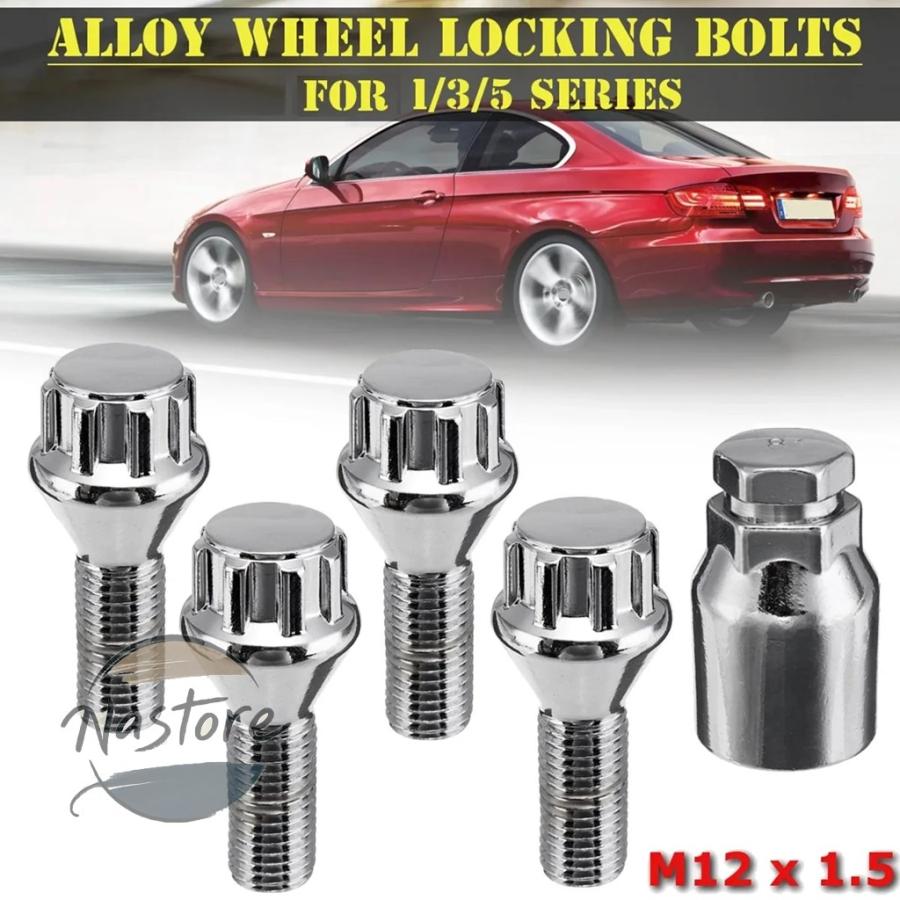 アルミホイールロックボルト タイヤ防止ネジ ナットE30 E36 E46 E81 E82 E87 E88 E90 2003 2013 M12X1.5 4 + 1 5個 : NASTORE ...
