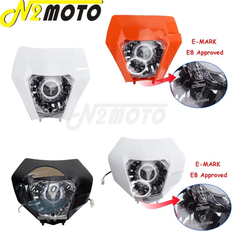 LED エンジェルアイヘッドライトエンデューロモトクロス HI LO ビーム KTM EXC EXC-F XC XC-W XCF 125 350 450 SMC 690 スーパーモト E8 ...