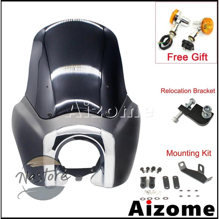 ブラック ヘッドライト フェアリングベゼルヘッドランプマスクカウルハーレー ダイナ FXDL FXDF FXDB FXDWG カスタムフロント ...