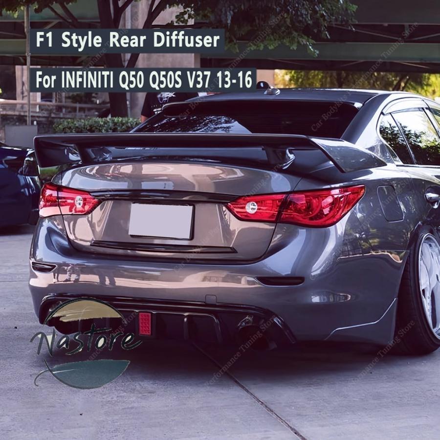 ランプサイドスプリッター付きリアディフューザー 赤色スポーツチューニング F1プレスタイル 2.0T 3.0L 3.5 V6 インフィニティQ50 Q50S V37 2013-2016 ...