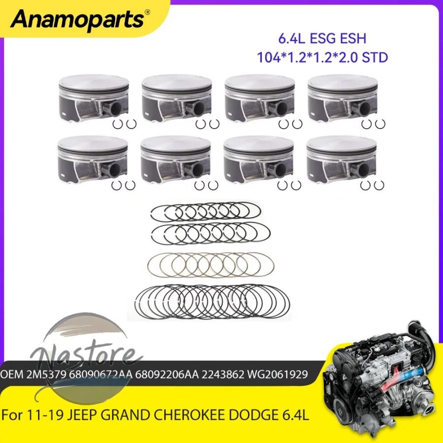 ピストン ピストンリングセットフィット 6.4 T L V8 ガス ESG ESH 11 19 ジープグランドチェロキーダッジ 6.4L クライスラーチャージャーチャレンジャー ...