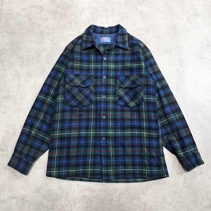 70's PENDLETON WOOL OPEN COLLAR CHECK SHIRTS SIZE/M Made in USA 70年代 ペンドルトン ウール オープンカラー チェックシャツ ...