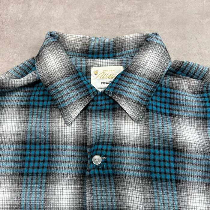50'S GOLDEN WALDORF Rayon Ombre Check Open Collar Box Long 50'S GOLDEN WALDORF Rayon Ombre Check Open Collar Box Long