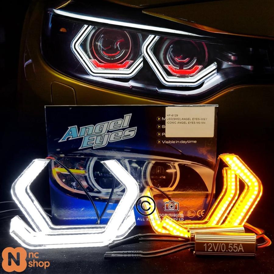 BMW E46 E90 E60 F10 E91 E92 F30 F31 F34 F01 F02 F80 F82 F83 M2 F20ヘッドライト LEDエンジェルアイ M4スタイルDRLハロー ...