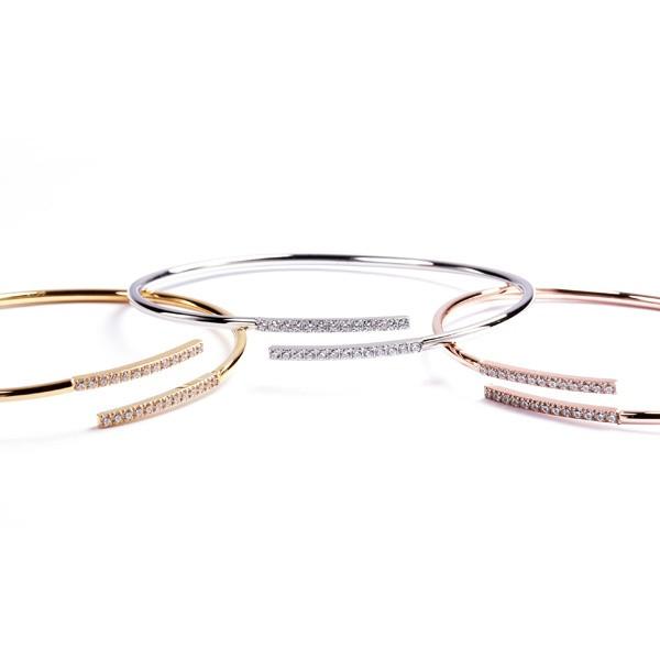 金属アレルギー対応 ブレスレット バングル 形状記憶 ステンレス316L 1.5mm キュービック 26石 ハーフエタニティー 取り外し簡単 WG/YG/PGの3色 :w1s55-ba002 ...