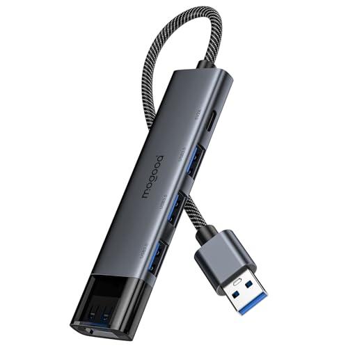 MOGOOD USB 3.0ハブ 増設 4ポート Hub電源付き 5Gbps高速転送 10cm延長ケーブル デスクトップ、ラップトップ、PC ...