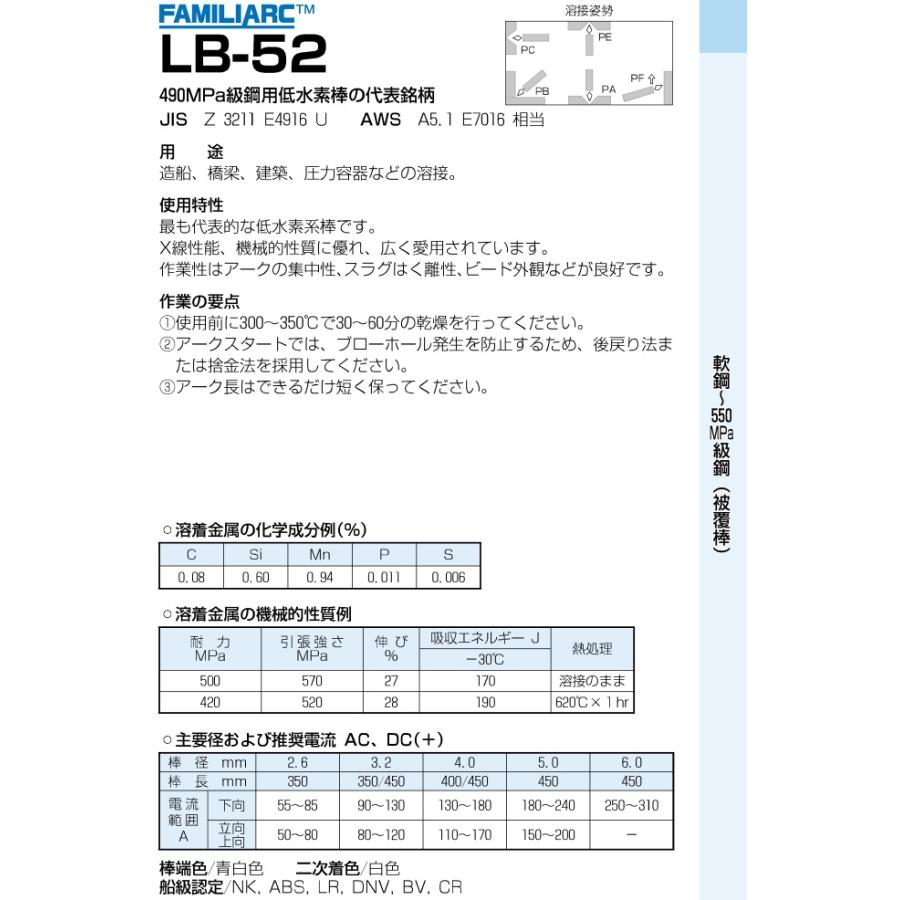 在庫あり即納】 LB-52 溶接棒 3.2φ × 350mm 20Kg FAMILIARC LB-52 ・ KOBELCO 神戸製鋼所 ...