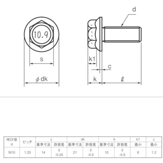M10(P=1.25) X50L フランジボルト(10.9三価白メッキ) : ねじ各種とリコイルのnejiya.jp - 通販 - Yahoo!ショッピング