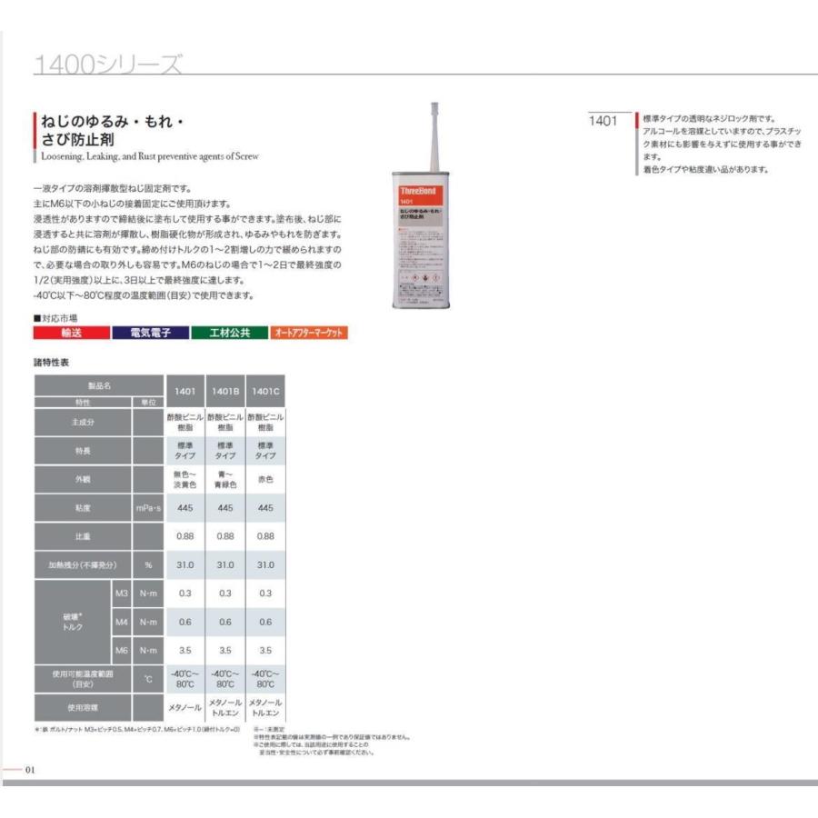 スリーボンド 緩み止め 1401B(青 旧呼称:緑) : ねじ各種とリコイルのnejiya.jp - 通販 - Yahoo!ショッピング