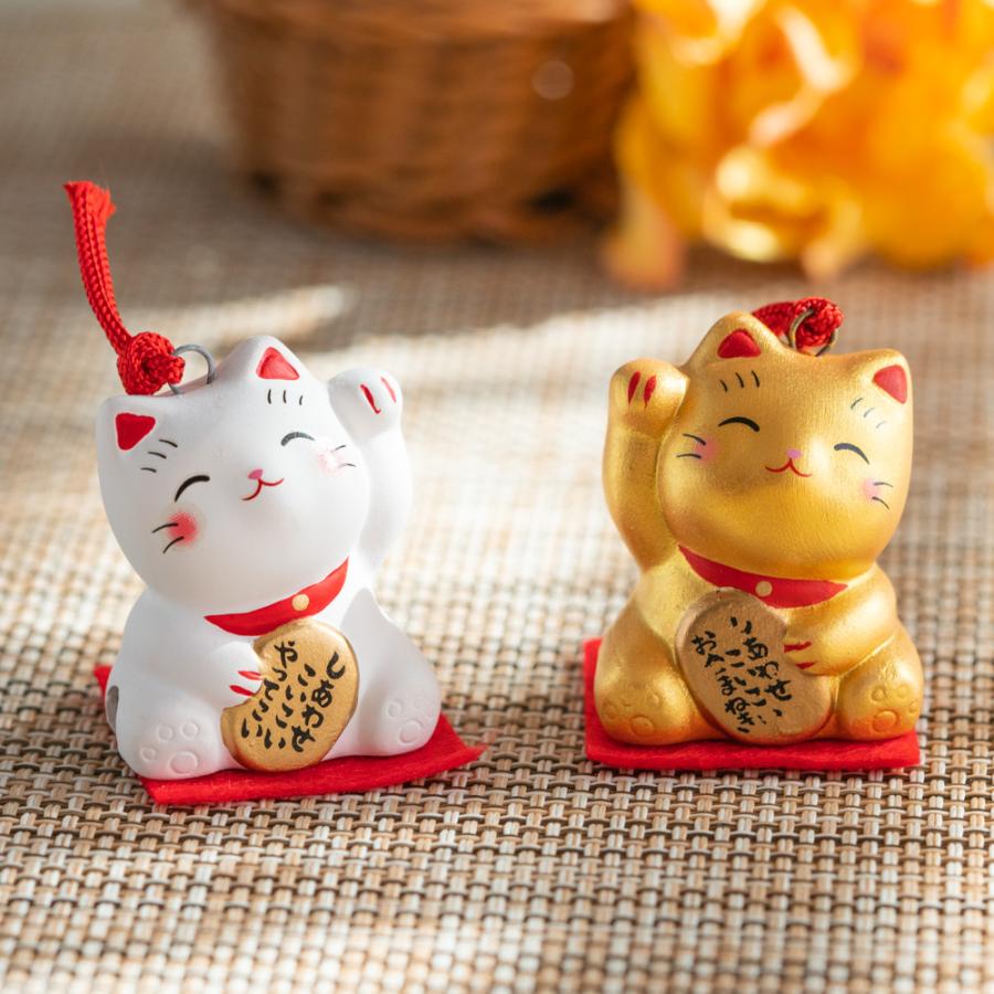2点セット 薬師窯 彩耀おみくじ招き猫土鈴(右手・金+左手・白) ディスプレイ 置物 和縁起物 新年 接客 開店祝い 海外プレゼント 贈り物 : Nekoto - 通販 - Yahoo!ショッピング