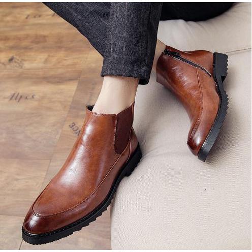 サイドジッパー付き メンズ ビジネス レザー シューズ ブラウン 革靴 靴 カジュアル 屈曲性 通勤 軽量 インポート品【n164】 サイドジッパー付き メンズ ビジネス レザー シューズ ブラウン 革靴