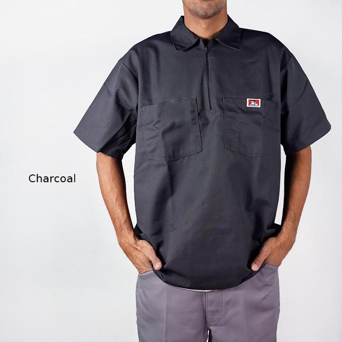 BEN DAVIS ベンデイビス 半袖 ワークシャツ HALF ZIP WORK SHIRTS S/S(1/2ZIPPER) Hickory ...