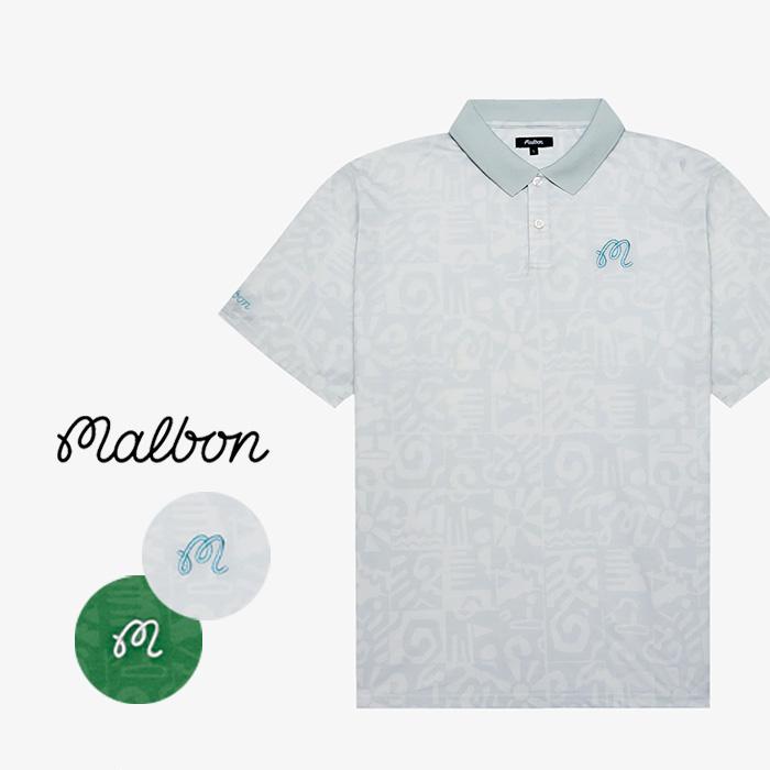 Malbon Golf マルボンゴルフ ポロシャツ MEZZO PERFORMANCE PIQUE PRINTED POLO M-9165 メッツォ パフォーマンスピケポロ グリーン シルバー ...