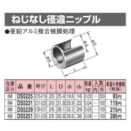 Panasonic パナソニック DS5231 ねじなし径違ニップル E31-E25 亜鉛アルミ複合被膜処理 : ネットde電材Yahoo!店 - 通販 - Yahoo!ショッピング