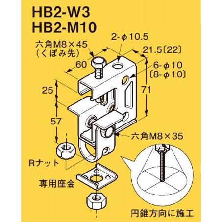 ネグロス HB2-W3 ネグロック 吊りボルト支持金具 一般形鋼・リップみぞ形鋼用 電気亜鉛めっき（C） : ネットde電材Yahoo!店 ...