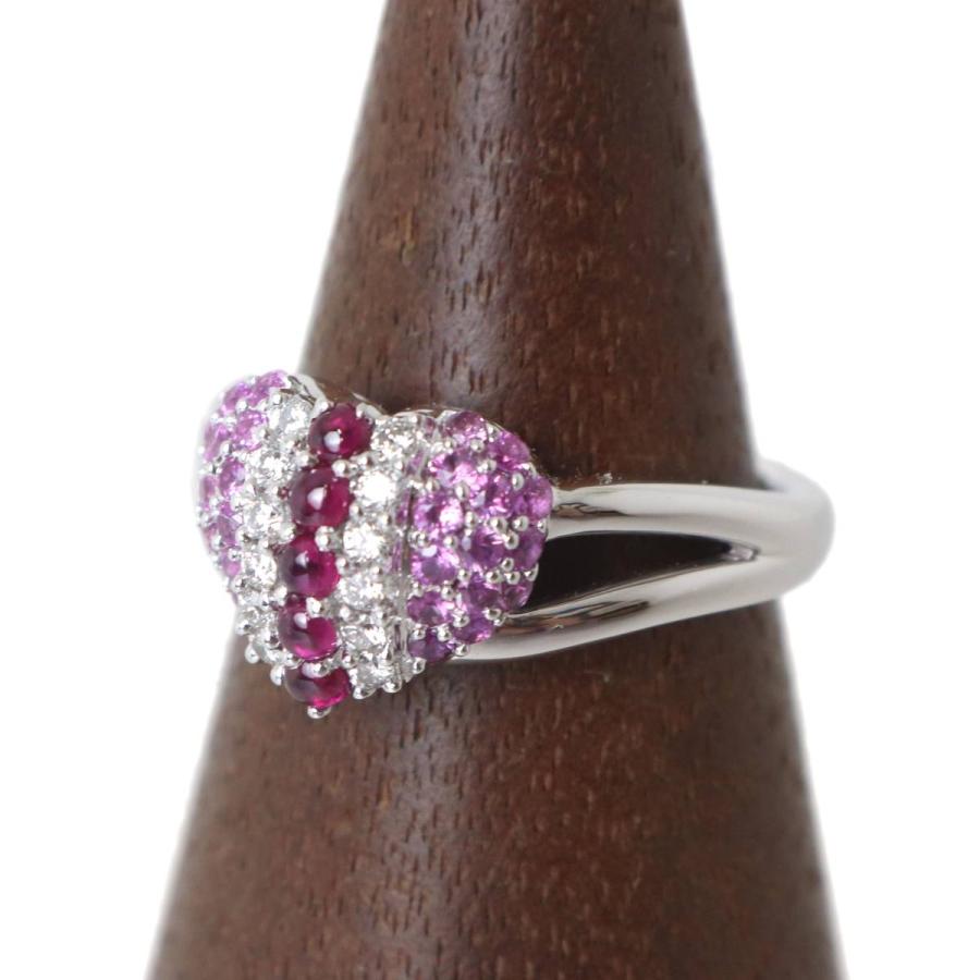 ルビー0.20ct 0.35ct ダイヤモンド0.14ct ハートモチーフ デザインリング 指輪 K18 18金 WG 13号 重量6.1g NT 磨き仕上げ品 Sランク : ブランドショップ ...