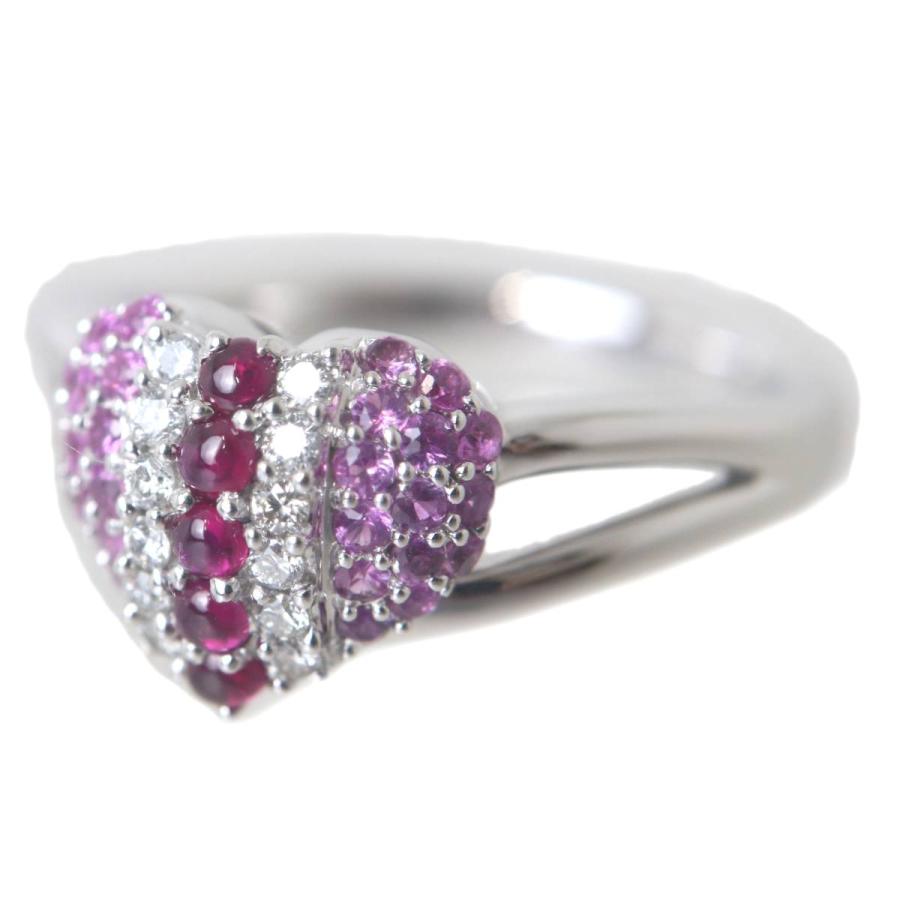 ルビー0.20ct 0.35ct ダイヤモンド0.14ct ハートモチーフ デザインリング 指輪 K18 18金 WG 13号 重量6.1g NT 磨き仕上げ品 Sランク : ブランドショップ ...