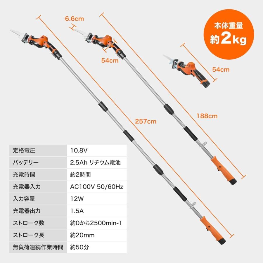 山善 高枝切りバサミ 枝切りばさみ コードレス 充電式 高枝 10.8V ガーデン ポールソー 高枝切り LPS-1025 太枝切りバサミ ...