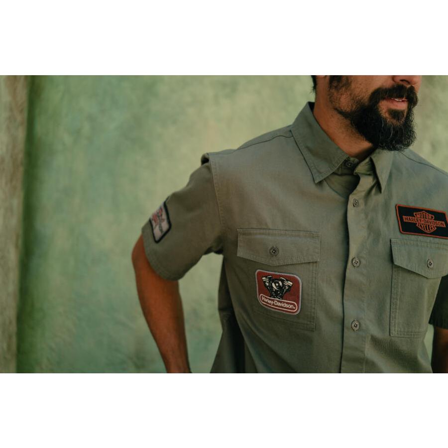 Harley Davidson V-Twin カーキメカニックシャツ 96494-25VM : リバーYahoo!ショップ - 通販 ...