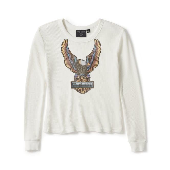 Harley Davidson（ハーレー・ダビッドソン） WOMEN'S ネオンイーグルダメージ加工ワッフルニットロングスリーブ Sサイズ ...
