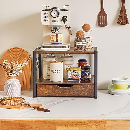 BUYKE プリンター台 木製段 デスク収納 ラック 引き出し付き下段 机上＆机下台 卓上収納 幅44×奥行9×高さ33c オフィス 部屋 収納 : Neutrogena - 通販 ...