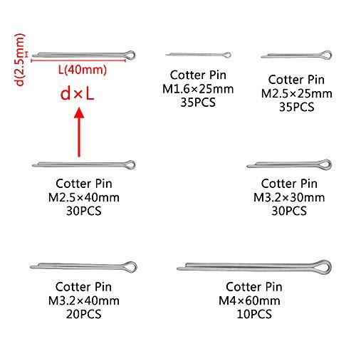 WONGONG 1サイズ 303個セット ステンレス鋼コッターピン割りピンキット 割りピン品揃えキット + 亜鉛メッキ鋼Rピン スナップピンフ ...