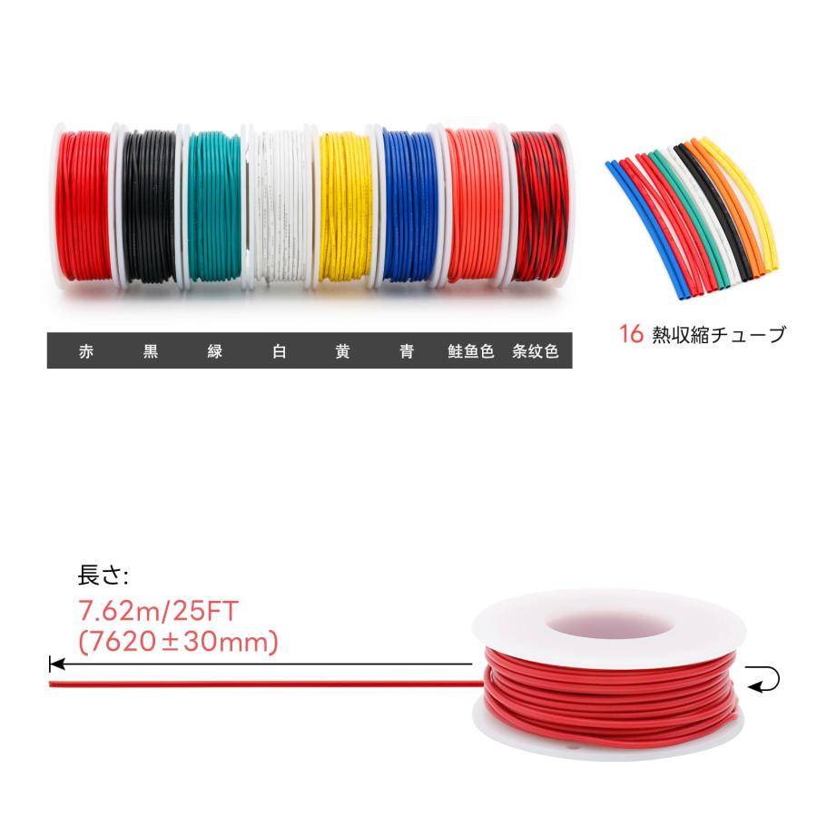 単芯配線ケーブル aw0 0.5sq 7m x8巻 車配線 半田配線 耐熱 絶縁電線 導体外径：0.8mm : Neutrogena - 通販 - Yahoo!ショッピング