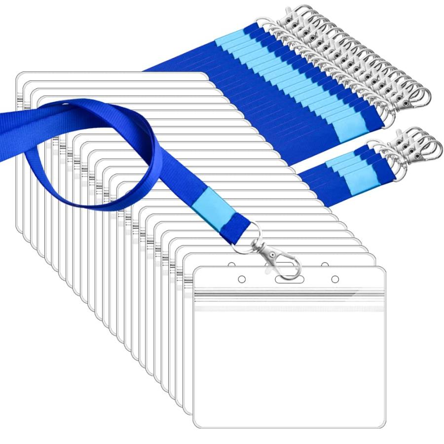 WONGONG 5枚セット ネームホルダー Dカードホルダー 横型 110*9 名札 ホルダー 吊り下げ ストラップ 青の首掛け ネックス ...