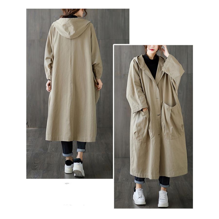 トレンチコート レディース 秋 長袖 フード付き アウター 大人
