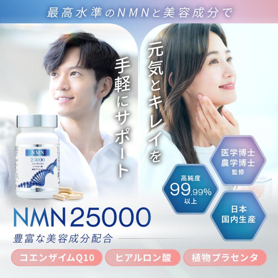 NMN サプリ サプリメント 25000mg 国内生産 1粒250mg 高純度 99.9% 100カプセル コエンザイムQ10 ヒアルロン酸 植物プラセンタ GMP認定工場 着色料不使用 ...