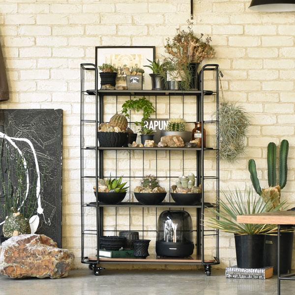 GART [LD シェルフラック80] 棚 飾り ディスプレイ メッシュ プラント台 植物 おしゃれ シンプル 木目 黒 男前 インダストリアル かっこいい ワゴン デスク周り : Next ...