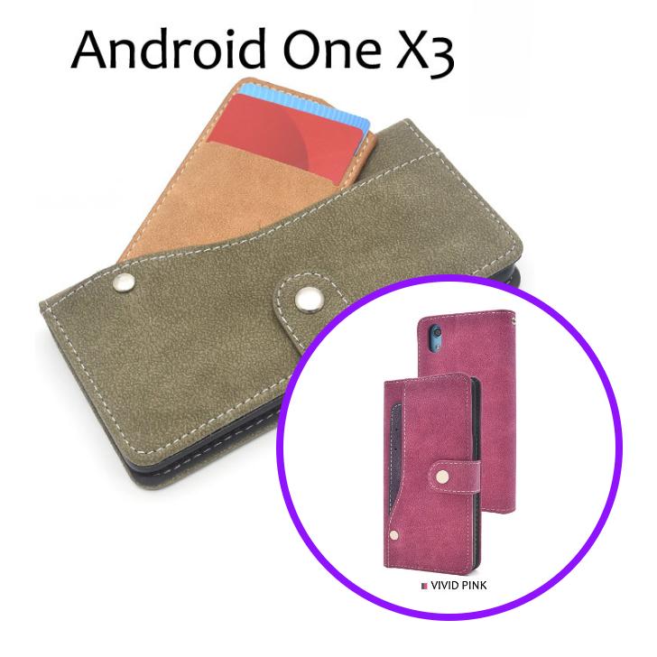 PLATA SAIL 残り1個＜スマホケース＞Android One X3（アンドロイドワン）用 スライドカードポケット ソフトレザーケース 手帳型ケース ビビッドピンク yaox3-97 ...