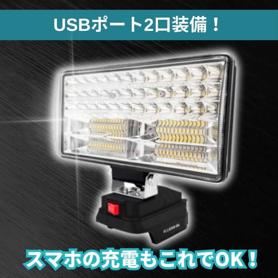 Longsafe マキタ互換 充電式 1680ルーメン LED ワークライト 18V 14.4V 作業灯 投光器 2口 USB 搭載 現場作業 アウトドア 防災用 バッテリー別売 ...