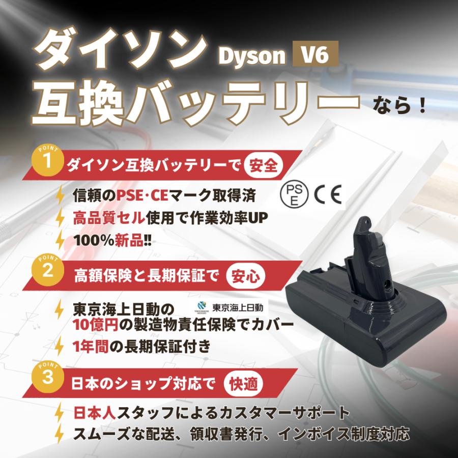 ダイソン Dyson 互換 バッテリー V6 21.6V 3.0Ah 大容量 壁掛けブラケット対応 DC58 DC59 DC61 DC62 DC72 DC74 SV07 SV08 SV09 ...