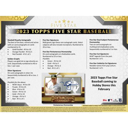MLB 2023 TOPPS FIVE STAR HOBBY BOX : 022220240010 : トレカショップ二木 - 通販 - Yahoo!ショッピング