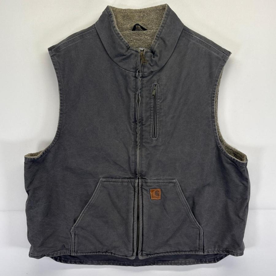 古着 カーハート Carhartt ダックベスト ボアライナー ワンポイントロゴ 大きいサイズ ワーク  ブラック メンズ Carhartt（カーハート） 古着 ベスト ダック 大きいサイズ ボア