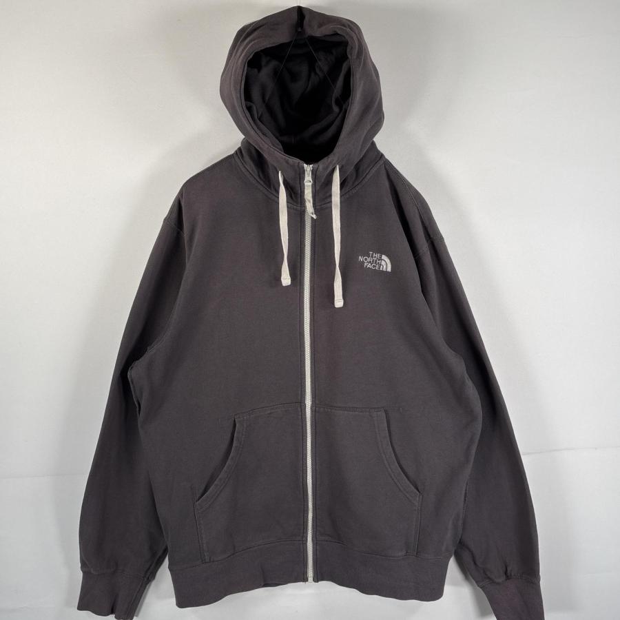 THE NORTH FACE 古着 ザ・ノースフェイス パーカー フルジップ ワンポイントロゴ刺繍 フードロゴワッペン L ライトグレー ...
