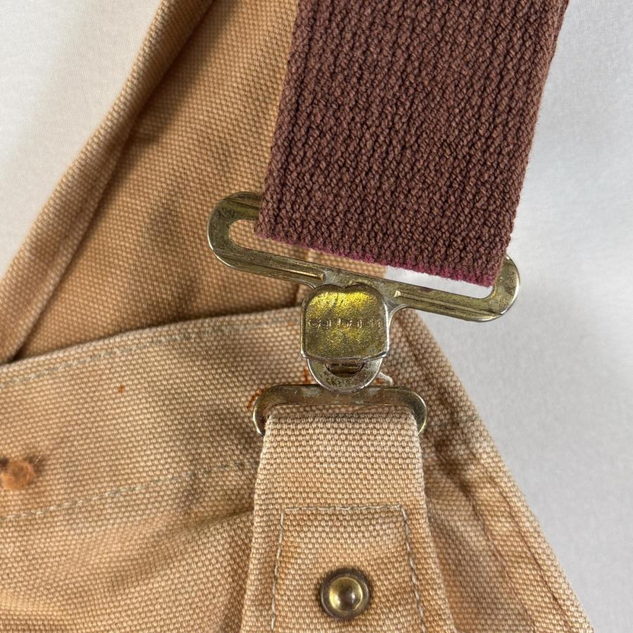 古着 カーハート Carhartt オーバーオール ダック ワンポイントロゴ 大きいサイズ ダブルニー ボタンフライ キャメル メンズ Carhartt（カーハート） 古着 オーバーオール ダック ワンポイントロゴ