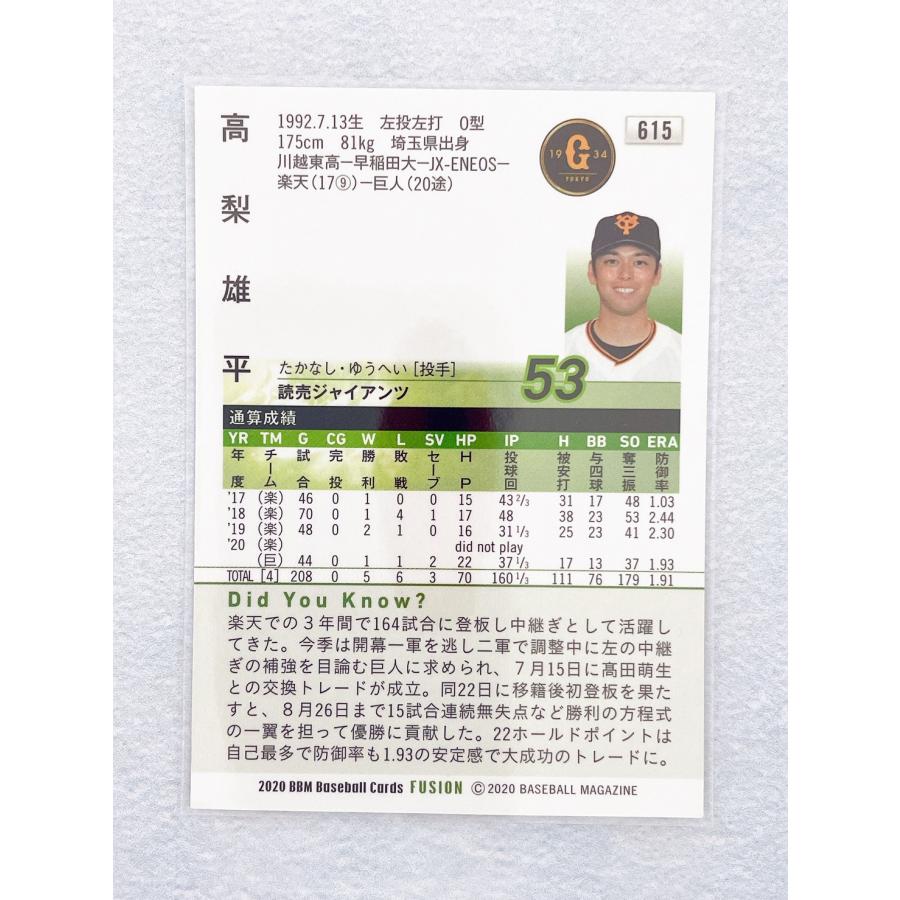 BBM ベースボールカード FUSION 2020 1stバージョンアップデート版 615 読売ジャイアンツ 高梨雄平 ☆ : bbm-2020-fs-615 : Nikotto Yahoo ...