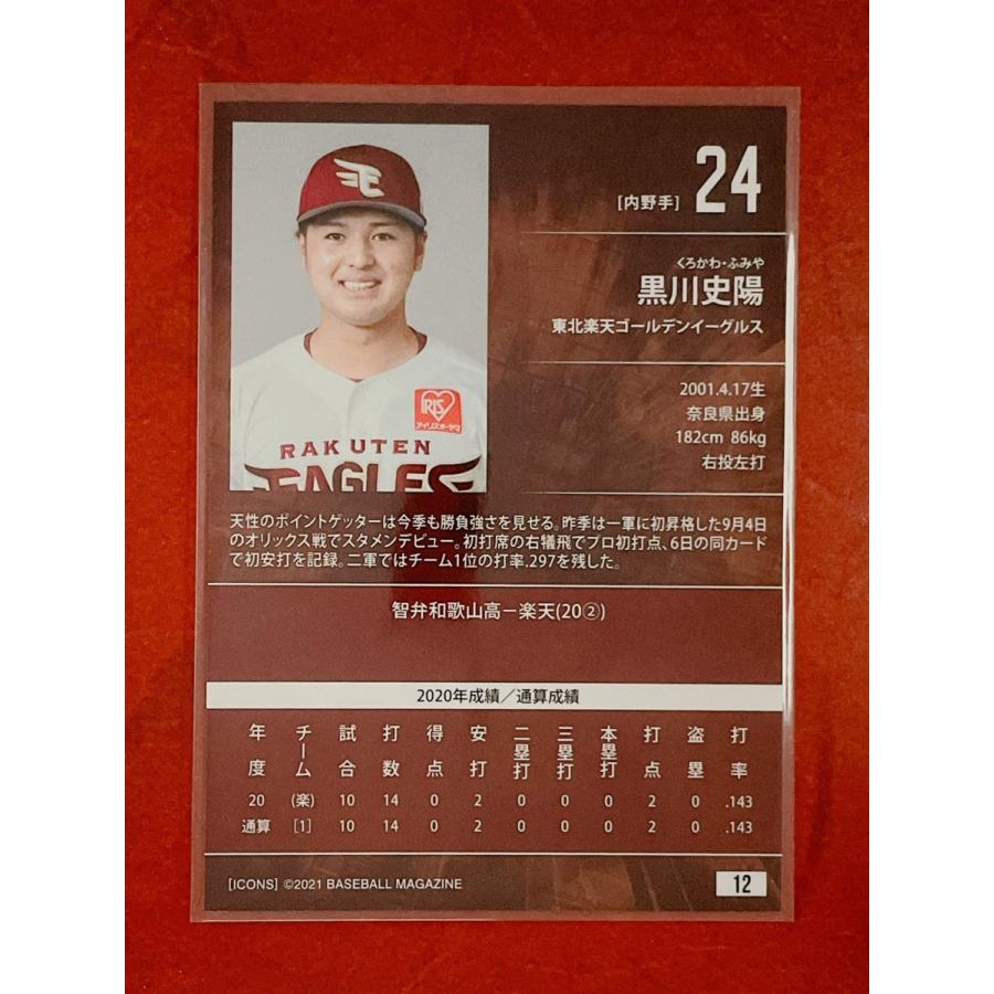 BBM 2021 ICONS -PROGRESS- レギュラーカード 12 東北楽天ゴールデンイーグルス 黒川史陽 : Nikotto Yahoo!ショップ - 通販 - Yahoo!ショッピング