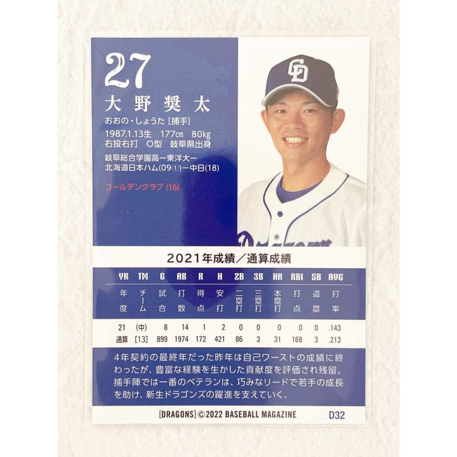 BBM2022 中日ドラゴンズ レギュラーカード D32 大野奨太 ☆ :bbm-2022-cd-D32:Nikotto Yahoo!ショップ - 通販 - Yahoo!ショッピング