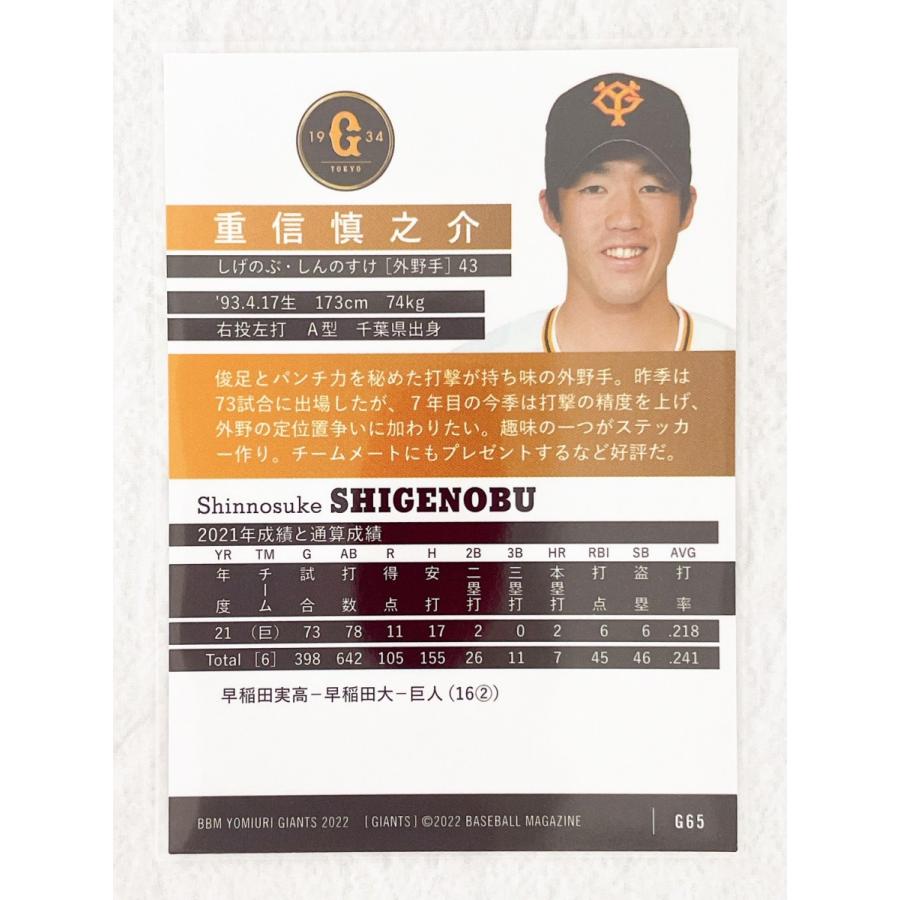 BBM2022 読売ジャイアンツ レギュラーカード G65 重信慎之介 ☆ : bbm-2022-yg-65 : Nikotto Yahoo!ショップ - 通販 - Yahoo!ショッピング