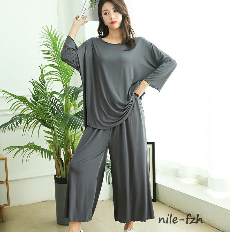 大きいサイズ ルームウェア レディース 部屋着 パジャマ ナイトウェア 秋 春 夏 ワイドパンツ 2XL 3XL 長袖 パンツ 20代 30代 3L 4L シンプル かわいい 産後 ...