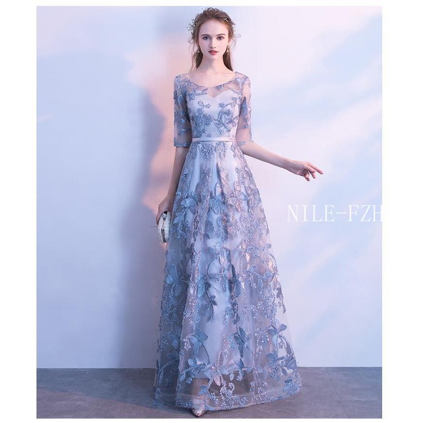 結婚式ドレス 袖あり ロングドレス カラードレス ウエディングドレス パーティードレス 30代40代 お呼ばれ 食事会 二次会 披露宴 卒業式 成人式 謝恩会 : nile-241022 ...